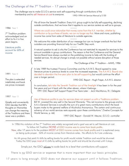 The Challenge of the 7th Tradition - 17 Years Later - AA - GSO Watch
