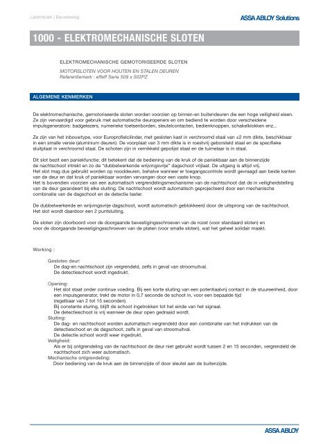 Documentatie-lastenboekteksten motorslot Assa Abloy EL520