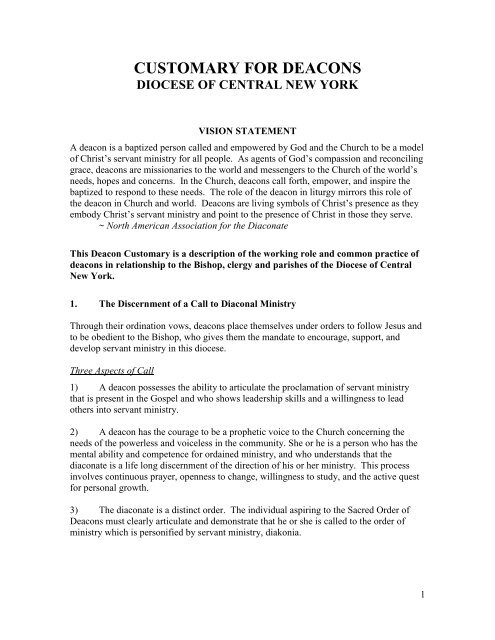 Deacon's Customary - The Episcopal Diocese of Central New York Deacon's Customary - The Episcopal Diocese of Central New York