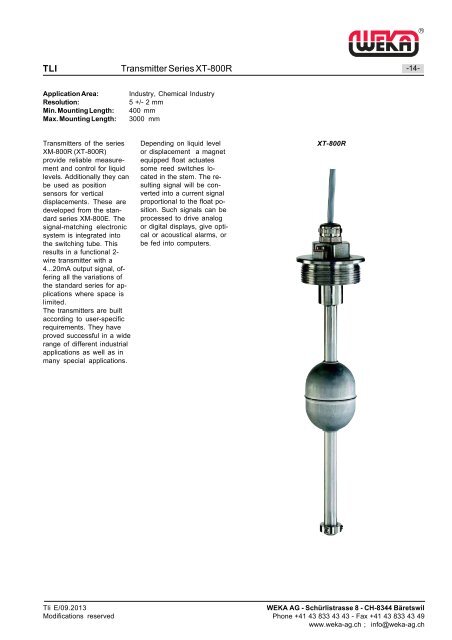 TLI Transmitter Series XT-800R - WEKA AG