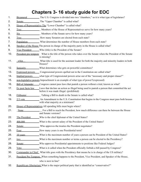 Civics Review (Blue Packet) with answers