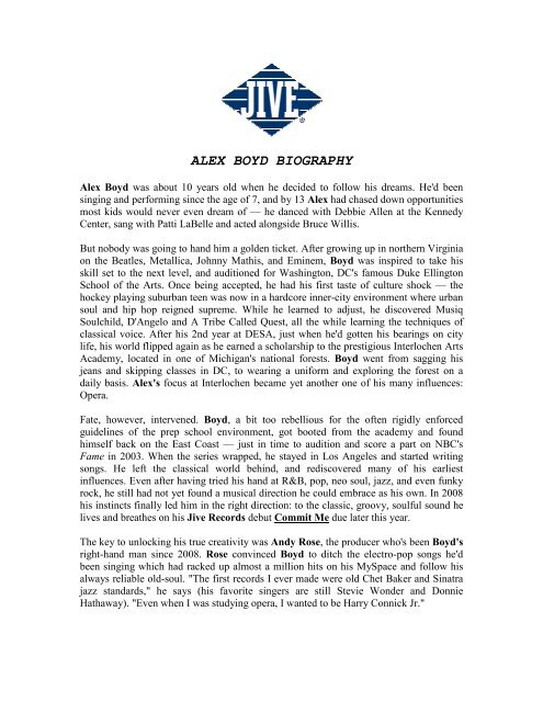 ALEX BOYD BIOGRAPHY - Sony Music Entertainment