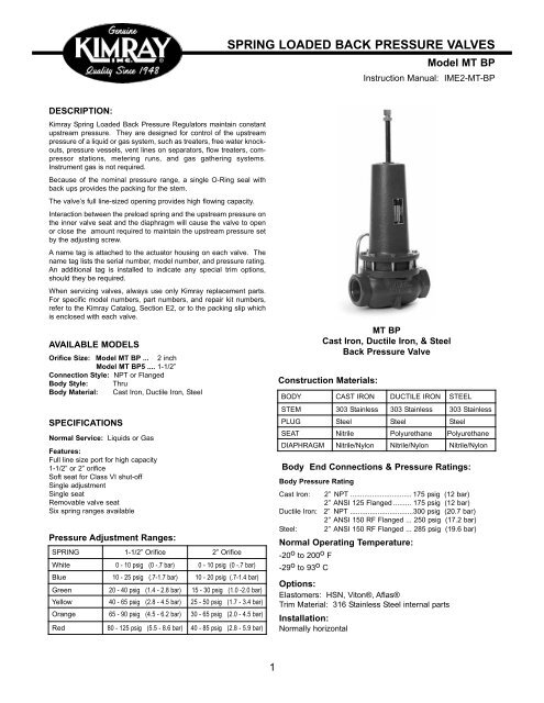 Spring loaded back pressure valves - Home | Kimray Mobile