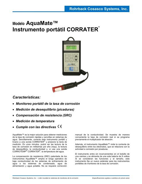 Modelo AquaMateâ ¢ Instrumento portÃ¡til CORRATER - Rohrback ...
