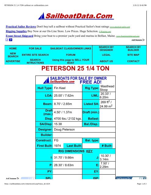 PETERSON 25 1/4 TON sailboat on sailboatdata.com - Boat Design Net