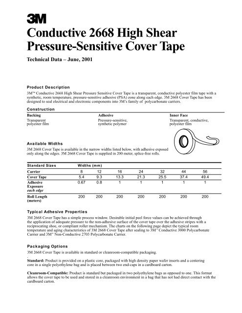 3M conductive 2668 High Shear pressure sensitive cover tape