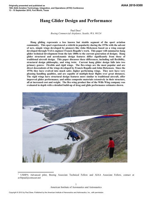 Hang Glider Design and Performance - Wills Wing, Inc.