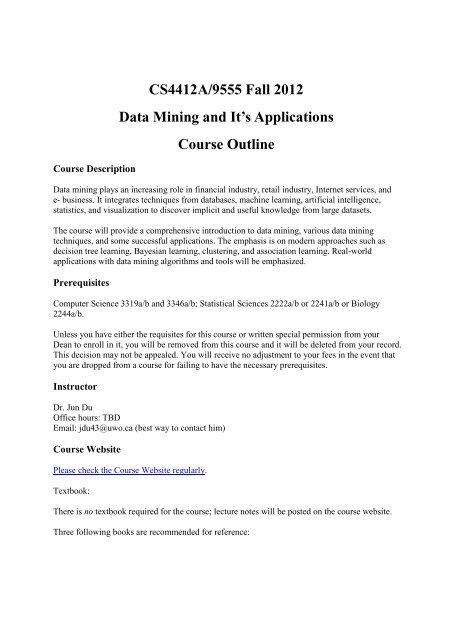 Course Outline - Computer Science - University of Western Ontario