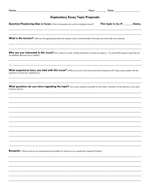Exploratory Essay Questions