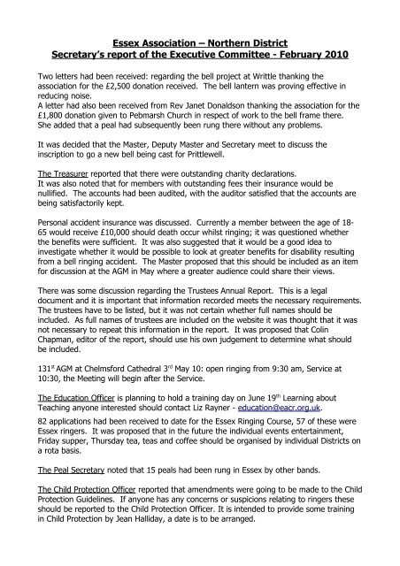 Secretary's report from the Executive Committee - The Essex ...