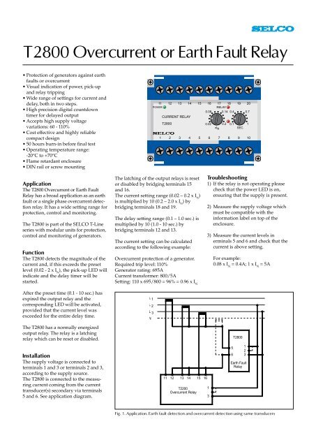 T2800 Overcurrent or Earth Fault Relay - Littelfuse