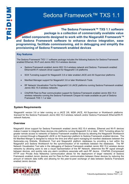 Sedona Framework TXS1.1 - Tridium Europe