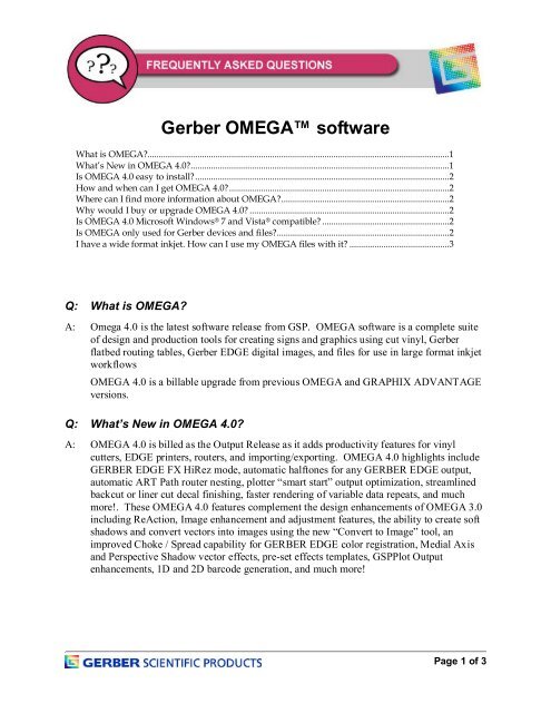 Gerber OMEGA™ software - Gerber Scientific Products
