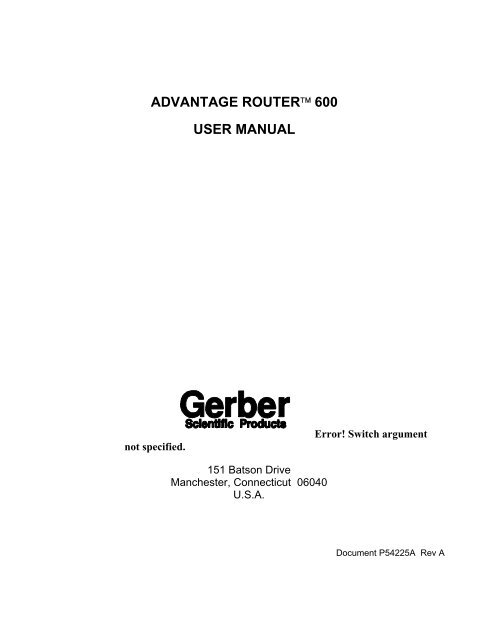 advantage router™ 600 user manual - Gerber Scientific Products