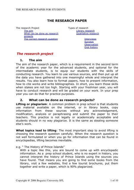 THE RESEARCH PAPER The research project - bogazici university ...