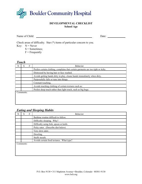 DEVELOPMENTAL CHECKLIST