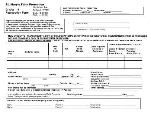 Registration Form - St. Mary's Roman Catholic Church