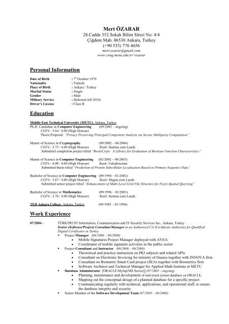 Resume - index.tr [METU Computer Engineering] - Middle East ...