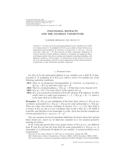 Polynomial Retracts And The Jacobian Conjecture The University Of