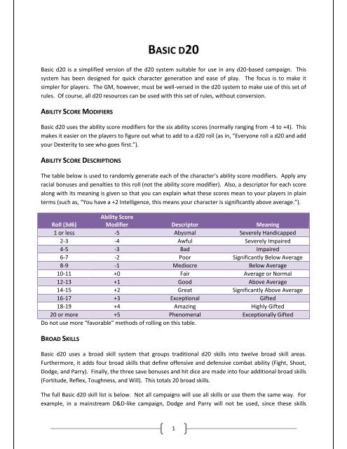 Basic d20 Rules - easydamus.com