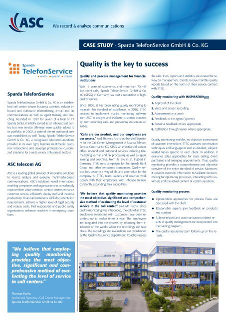Quality is the key to success - ASC telecom