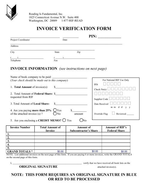 IVF Form - Reading Is Fundamental
