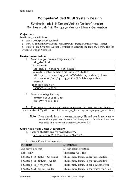 Computer-Aided VLSI System Design