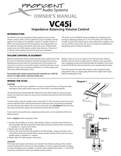 OWNER'S MANUAL - Proficient Audio Systems