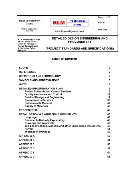 detailed design engineering and procurement (project standards ...