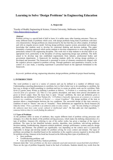 Learning to Solve 'Design Problems' in Engineering Education - SEFI