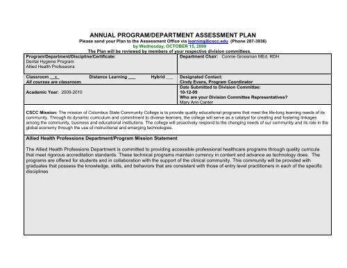 annual program/department assessment plan - Columbus State ...