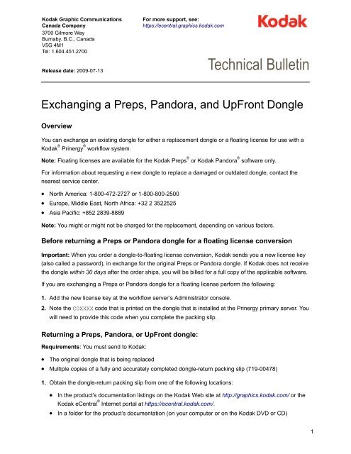 Exchanging a Preps, Pandora, and UpFront Dongle - Kodak