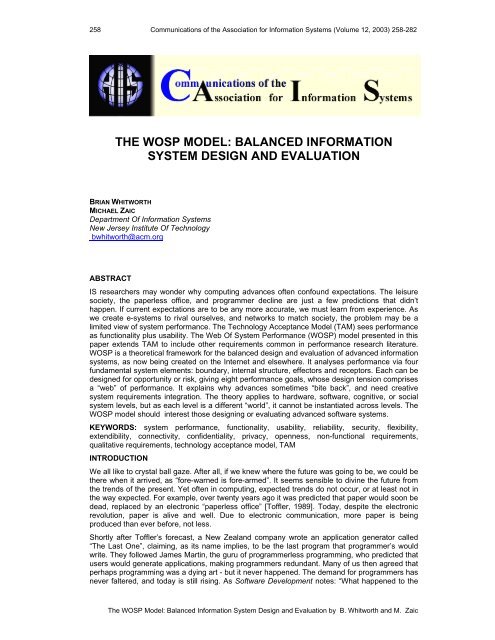 the wosp model: balanced information system design and evaluation
