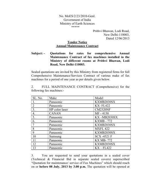 Annual Maintenance Contract of Fax Machines insatalled in the ...