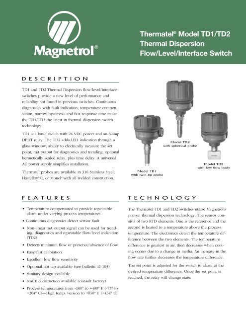ThermatelÂ® Model TD1/TD2 Thermal Dispersion Flow ... - Eoss.com