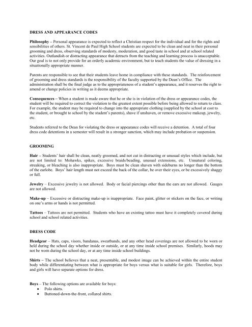 DRESS AND APPEARANCE CODES Philosophy â Personal ...