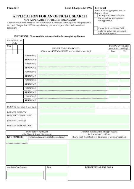 Form K15 - Land Registry