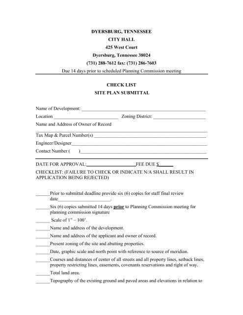 Site Plan Checklist - City of Dyersburg