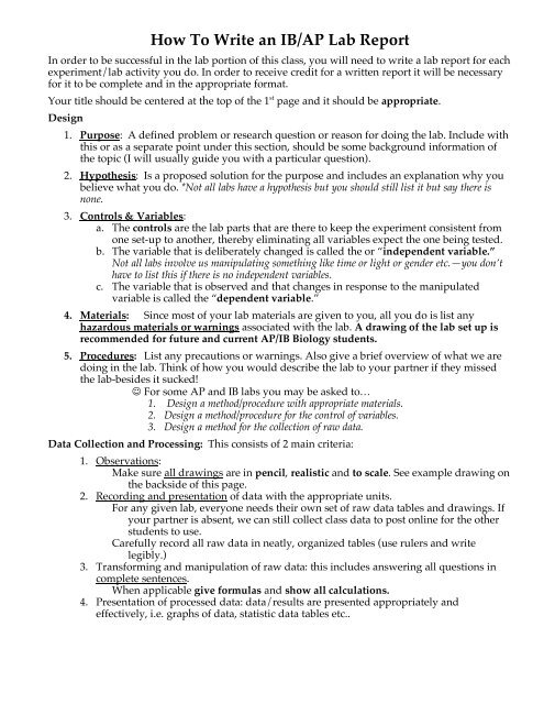 How To Write an IB/AP Lab Report