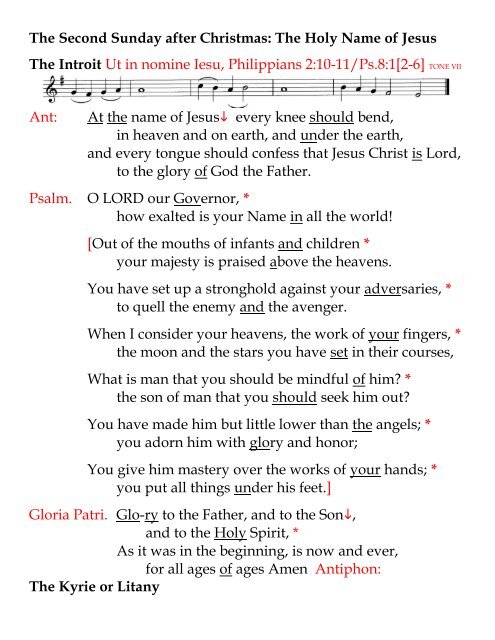 The Second Sunday after Christmas Holy Name of Jesus