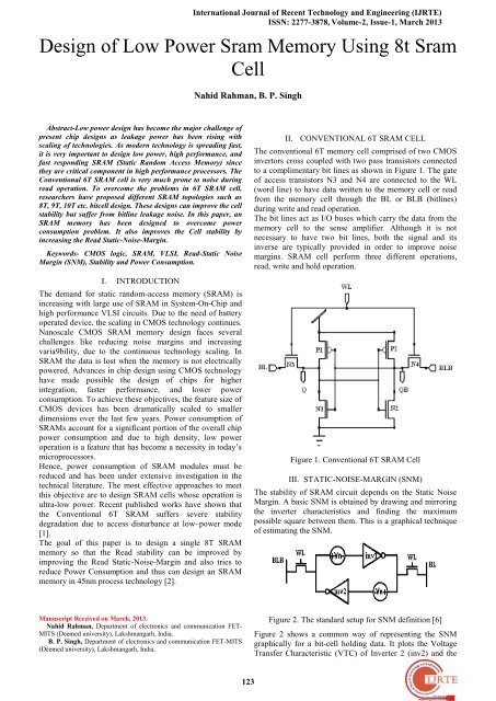 Design Of Low Power Sram Memory Using 8t Sram Cell 