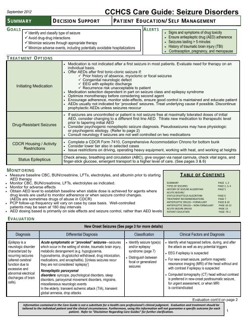 CCHCS Care Guide: Seizure Disorders - California Correctional ...
