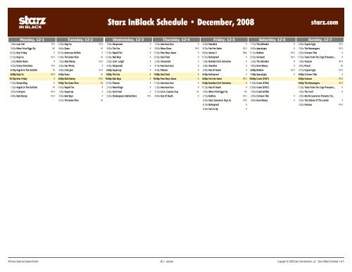 Starz InBlack - December, 2008 Schedule
