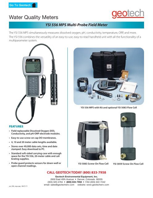 YSI 556 MPS Multi-Probe Field Meter Specifications - Geotech