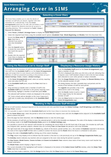 QRS Arranging Cover in SIMS .net - EiS Kent