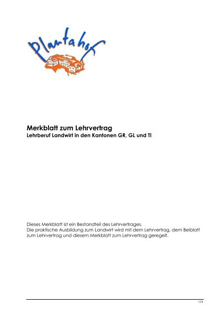 Merkblatt zum Lehrvertrag - Plantahof