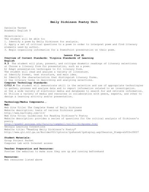 Emily Dickinson Poetry Unit