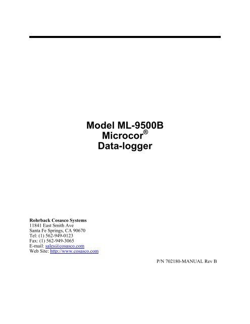 Model ML-9500B Microcor Data-logger - Rohrback Cosasco Systems
