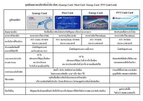 Synergy Card Fleet Card Energy Card PTT Cash Card - บริษัท ปตท ...