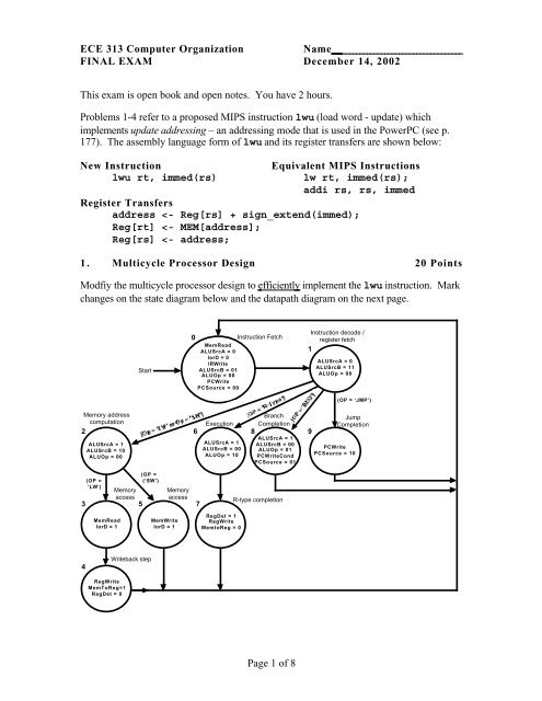 ECE 313 Computer Organization Name FINAL EXAM December 14 ...